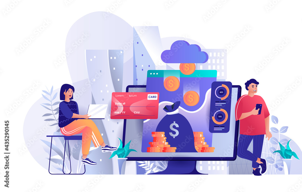 Virtual finance concept in flat design. Online banking and accounting ...