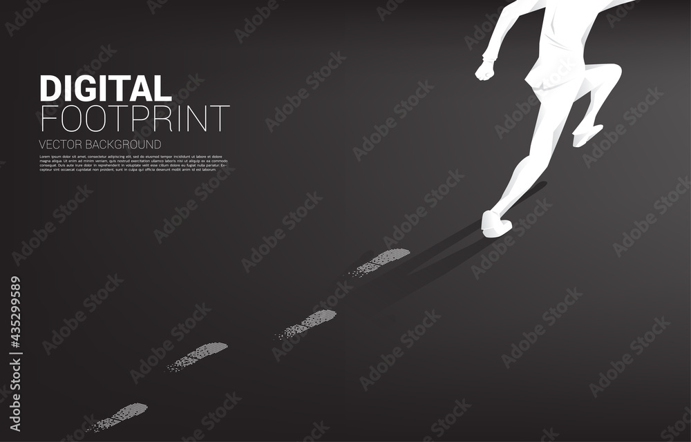Businessman running with Footprint from digital dot pixel. business ...