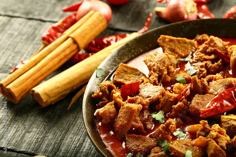 Spicy hot Indian mutton lamb curry roast , traditional recipes food ...