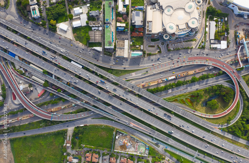 Aerial top view of transportation with Expressway, Road and Roundabout ...