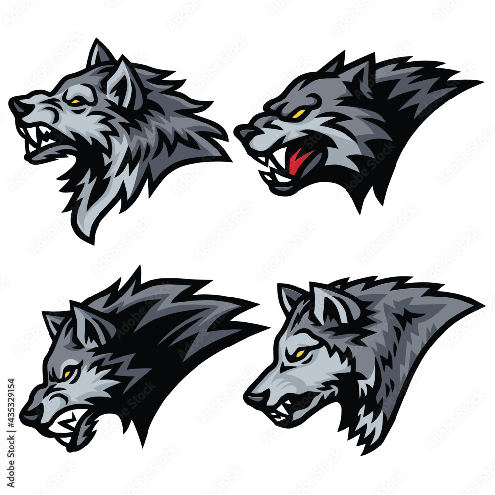 Angry Wolf Head Logo Sports Mascot Design Vector Illustration Set ...