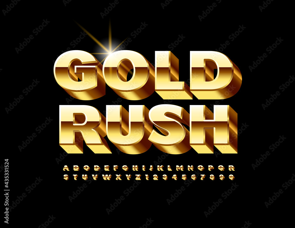 Vector chic template Gold Rush. 3D Premium Font. Set of luxury shiny ...