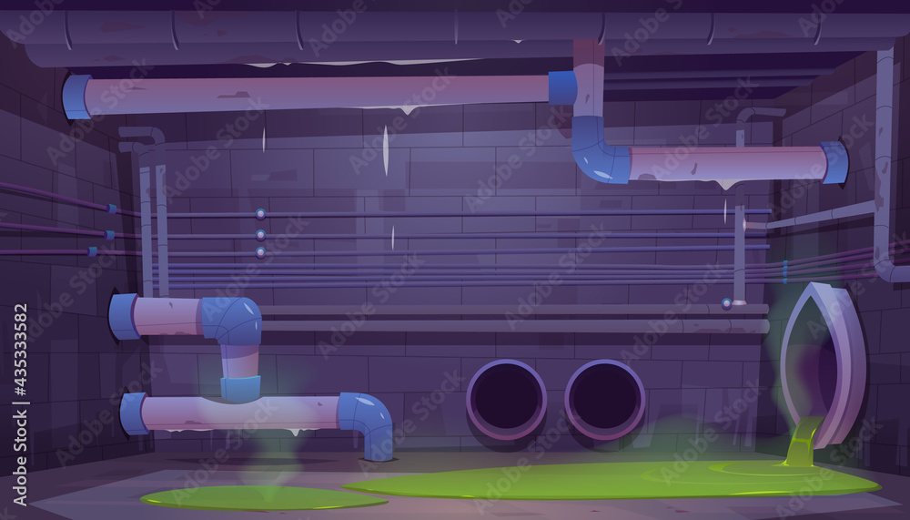 Sewage, sewer drainage pipes system. Industrial urban municipal ...