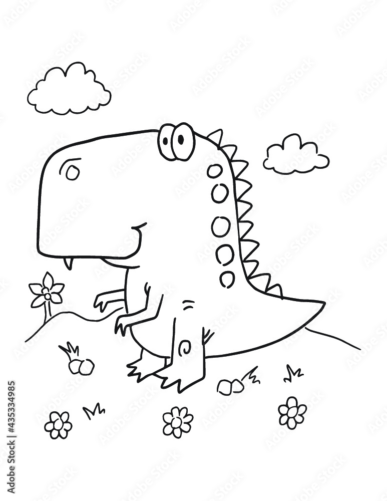 Cute Baby Dinosaur Coloring Page Vector Illustration Art Stock Vector ...