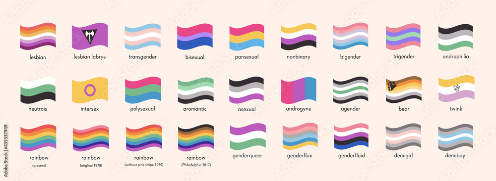 Sexual Identity Lgbtq Pride Flags Big Set Of Sexual Diversity Lgbt