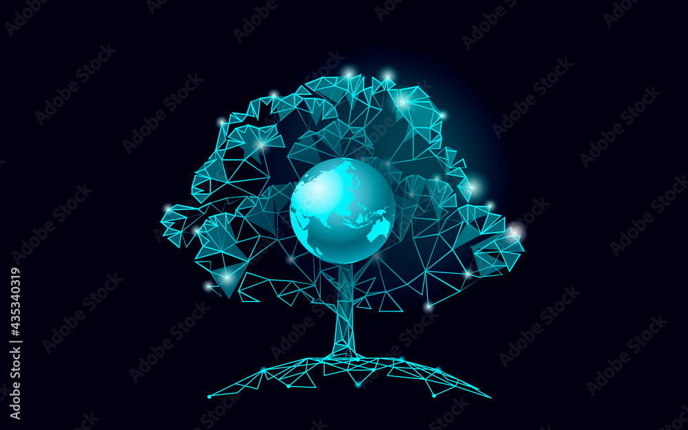 Plant tree ecological abstract concept. 3D render seedling tree forest ...