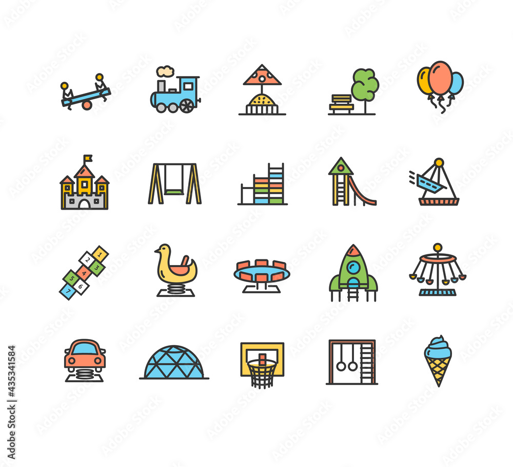 Kid Playground Sign Color Thin Line Icon Set. Vector Stock Vector ...