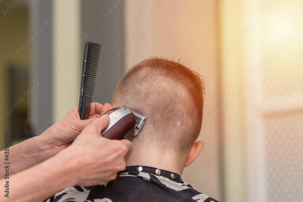 Cute boy have haircut, professional barber doing haircut. Hairdress for ...