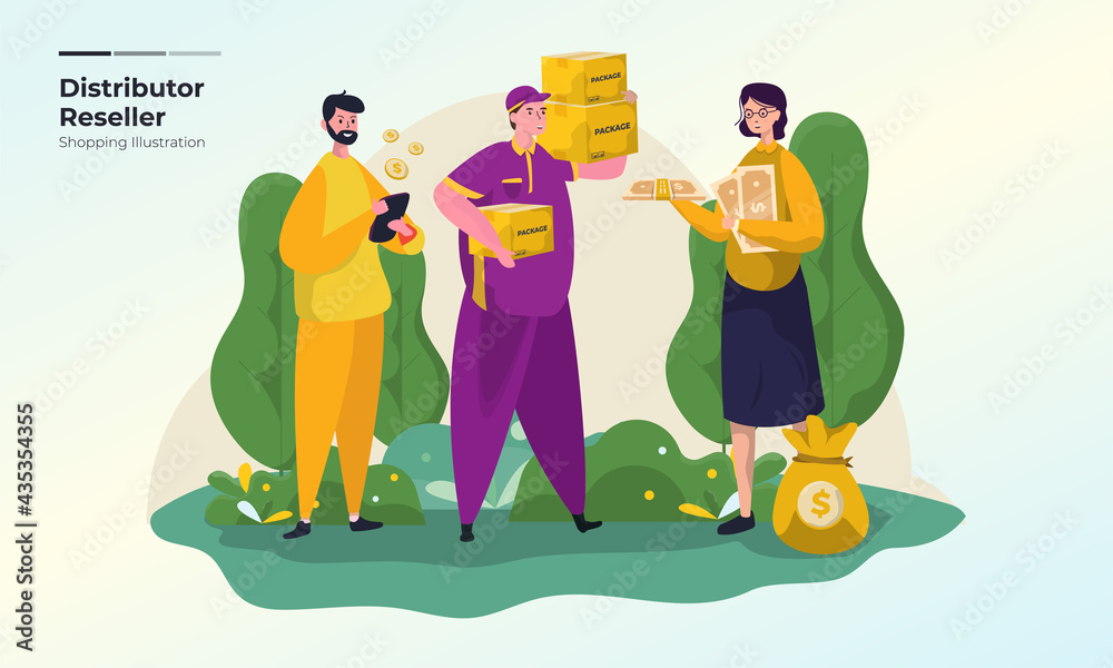 Dropshipper or distributor reseller illustration for online shopping ...