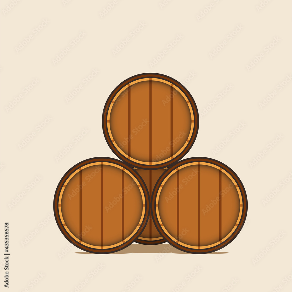 Vector illustration of stacks of wooden barrels top view isolated on a ...