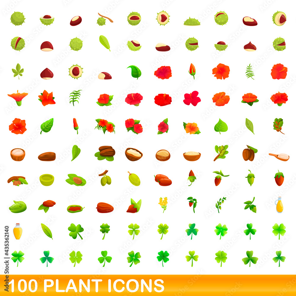 100 plant icons set. Cartoon illustration of 100 plant icons vector set ...