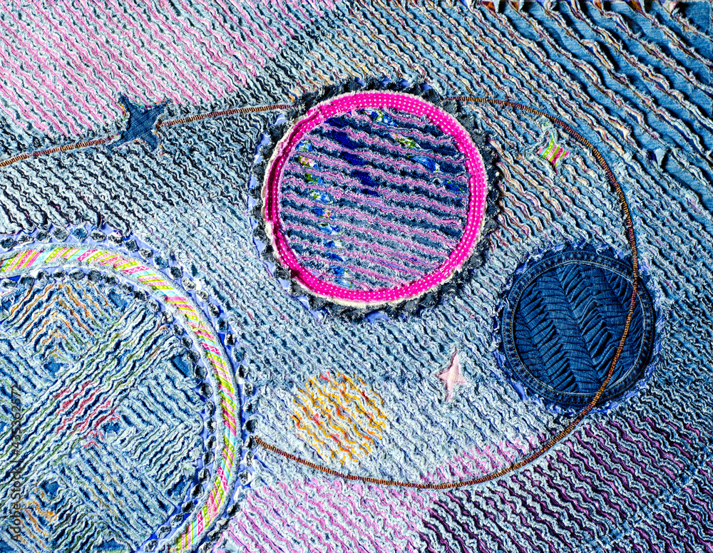 Space theme with plpnets and stars on a homemade carpet, Denim and ...