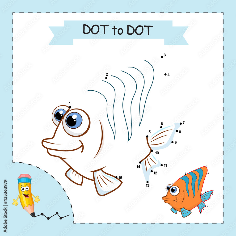 Dot to dot Game. Sea fish. Connect the dots by numbers to draw the fish ...