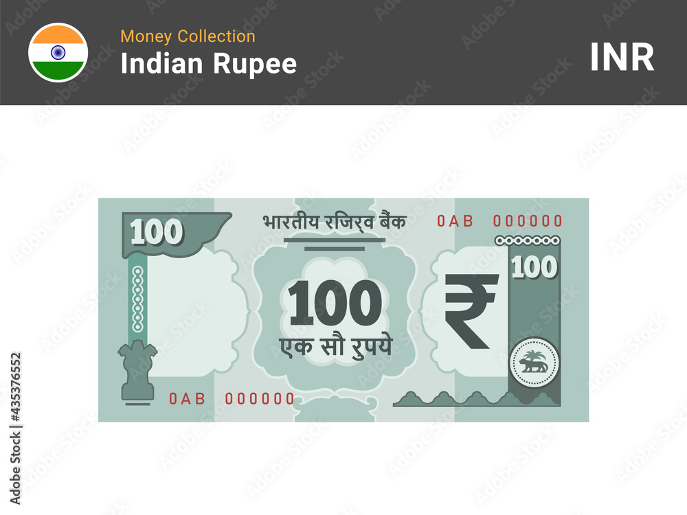 Indian rupee banknote. 100 bill paper money. One hundred INR cash. The ...