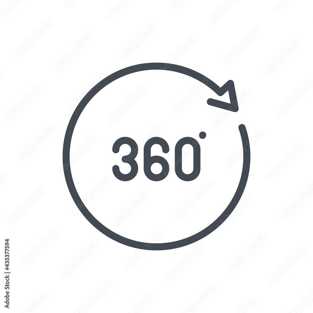 Angle 360 degree line icon. 360 degree view vector outline sign. Stock ...