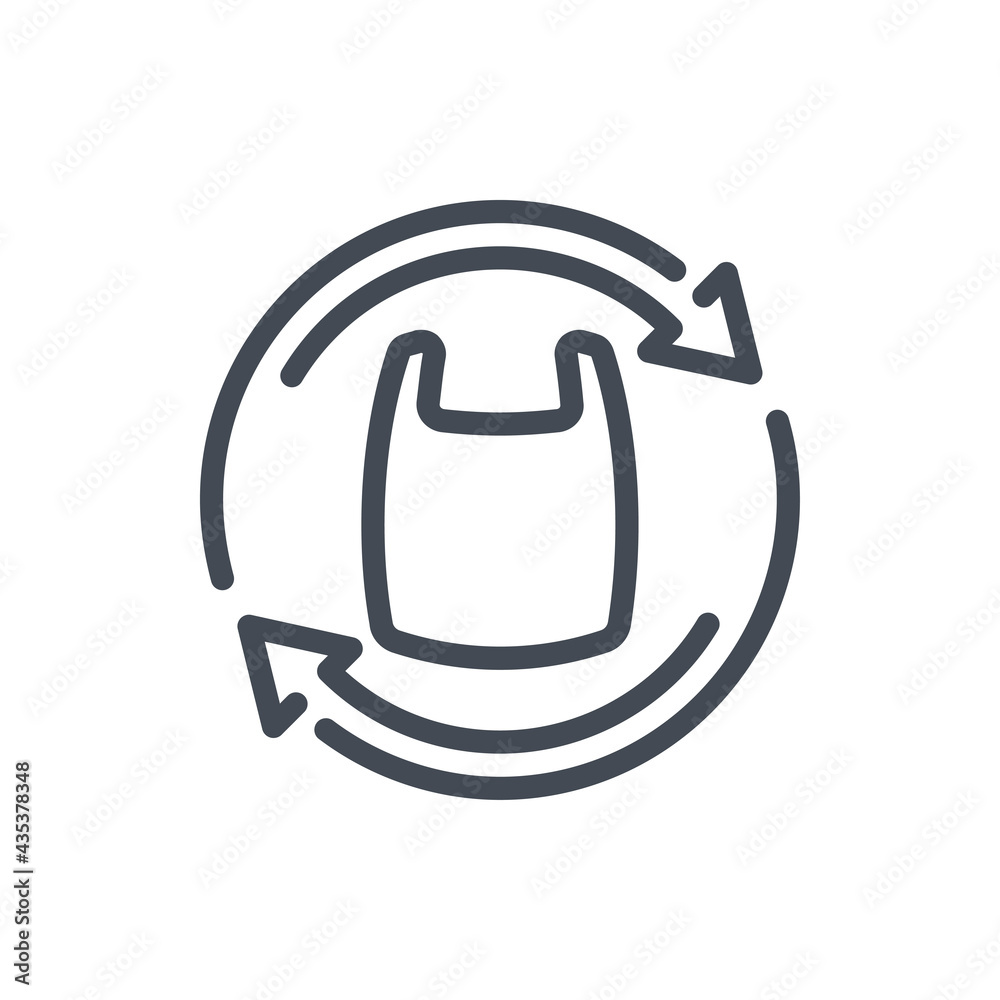 Recycling of plastic bag line icon. Shopping bag with rotating arrows ...