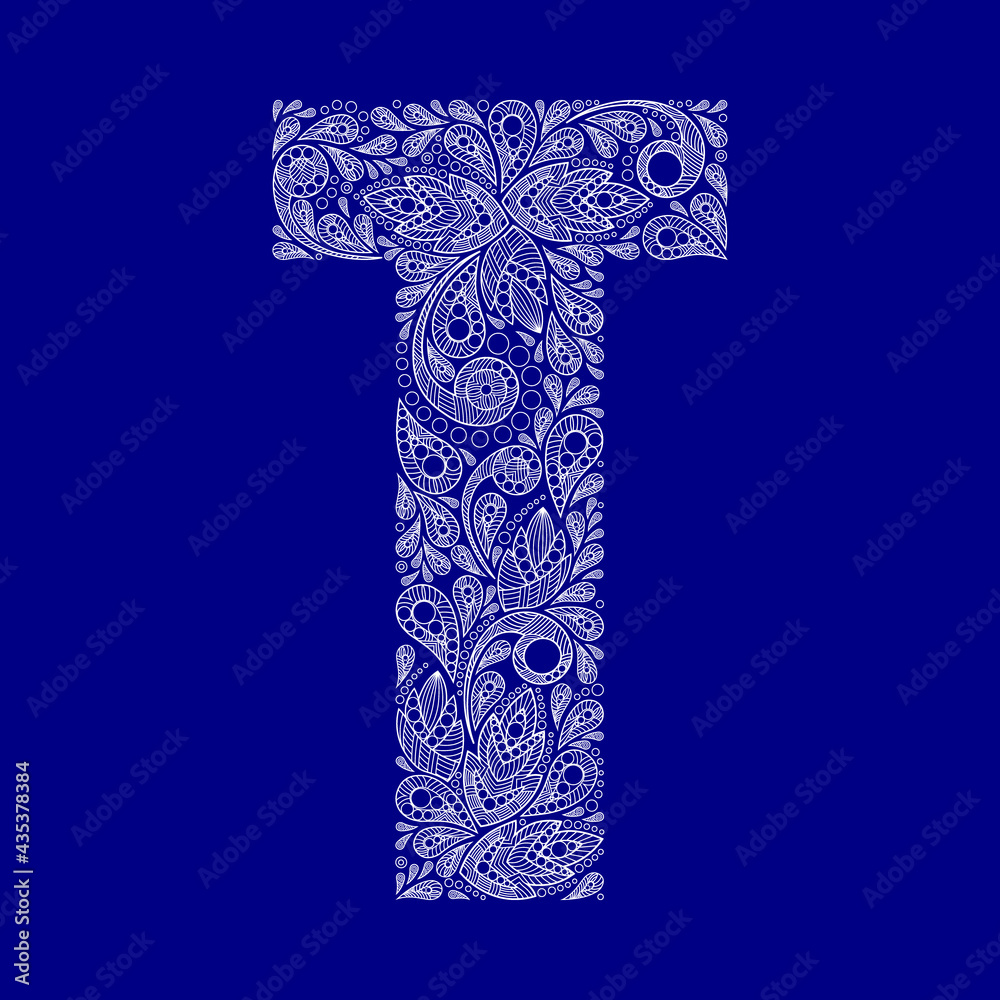 Touching letter T of the latin alphabet. Lace font for romantic ...