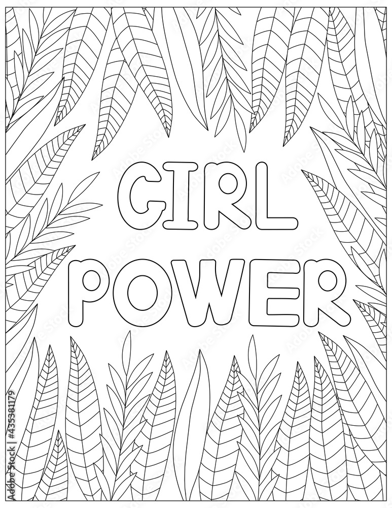Girl power coloring page. Motivation expression. Stock Vector | Adobe Stock