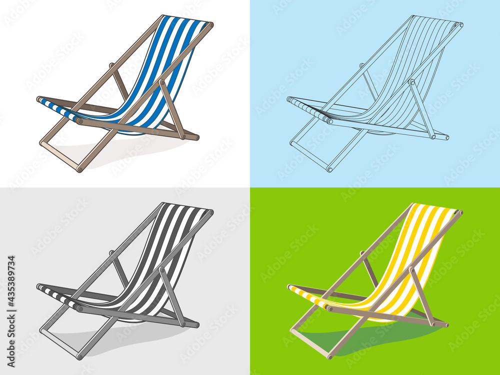 Vector illustration of a deck chair made in four different options ...