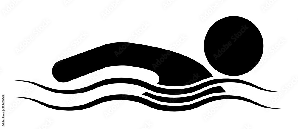 stick man, figure floats on water. Summer information sign, safe ...