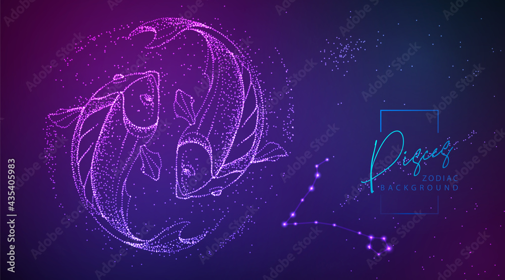 Neon modern fluid background with astrology Pisces zodiac sign. Vector ...