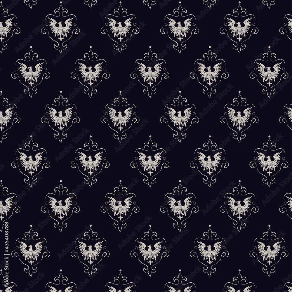 Vector Blue and Silver Elegant Medieval Style Seamless Repeat Pattern ...