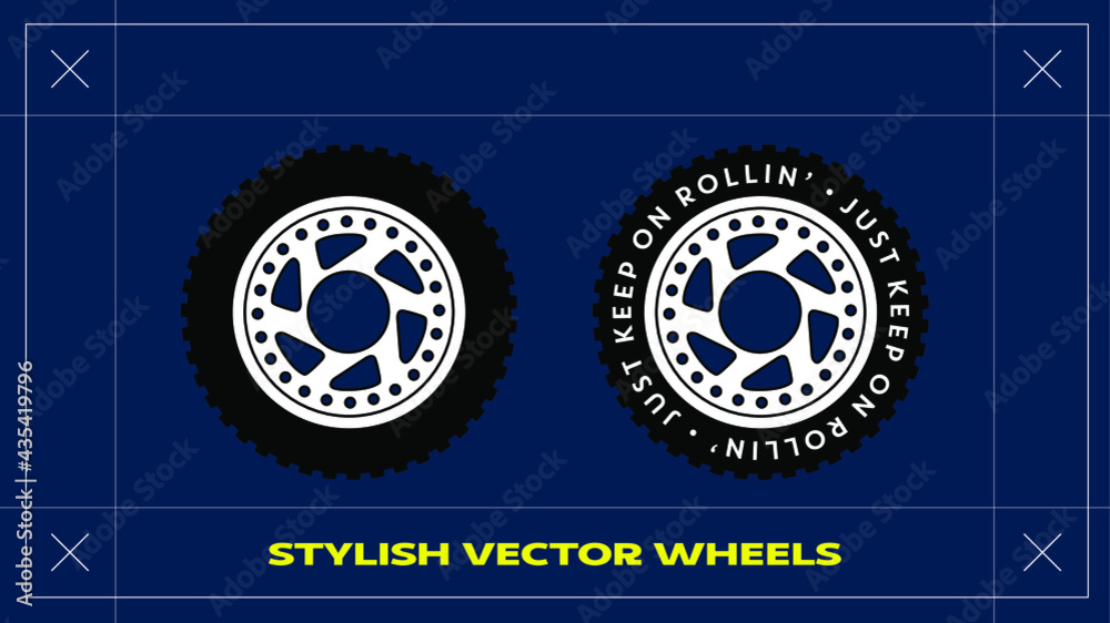 Awesome flat design vector racing wheels with text around tire Stock ...