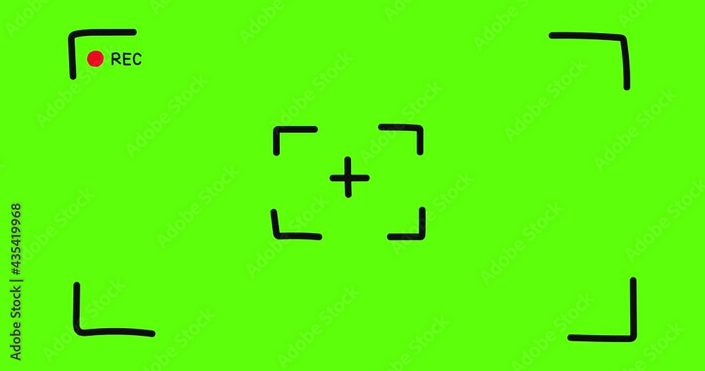 Hand-drawn viewfinder of camera recording interface with digital focus ...