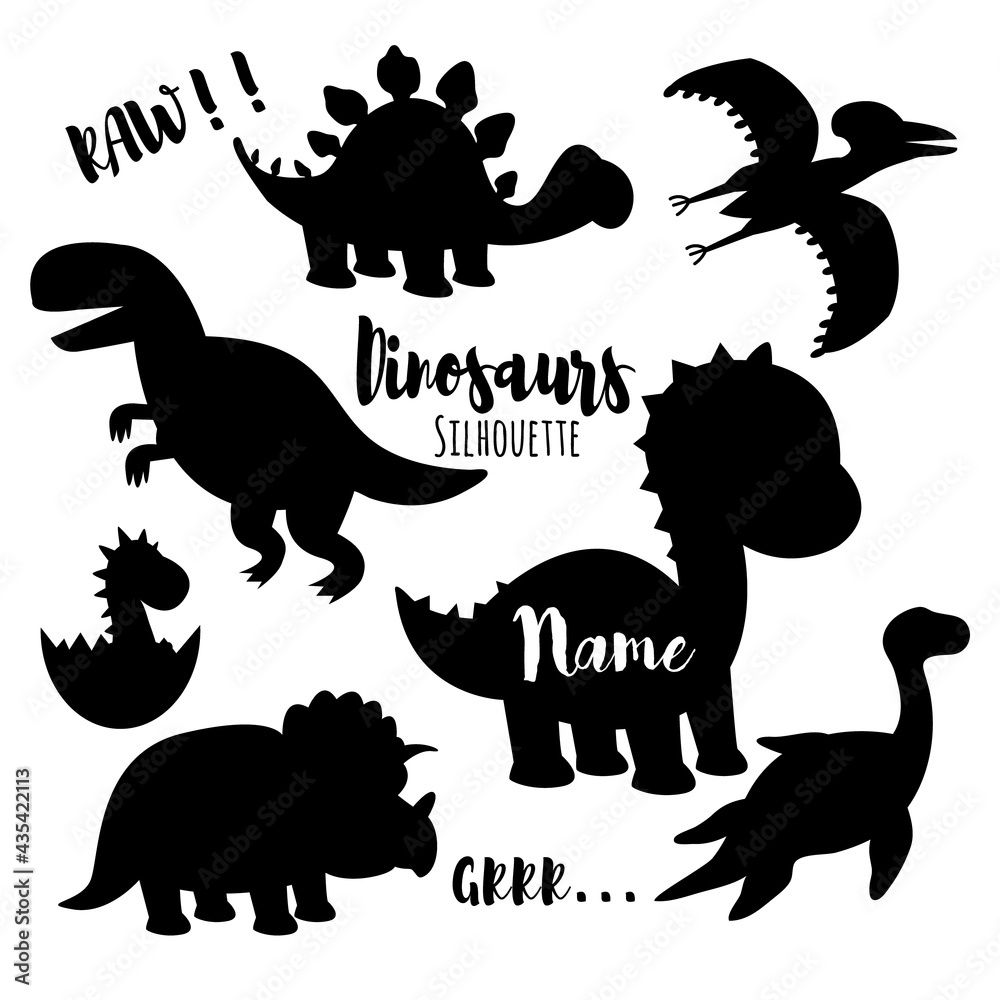 Cute Dino Silhouette Collection Set Stock Vector | Adobe Stock