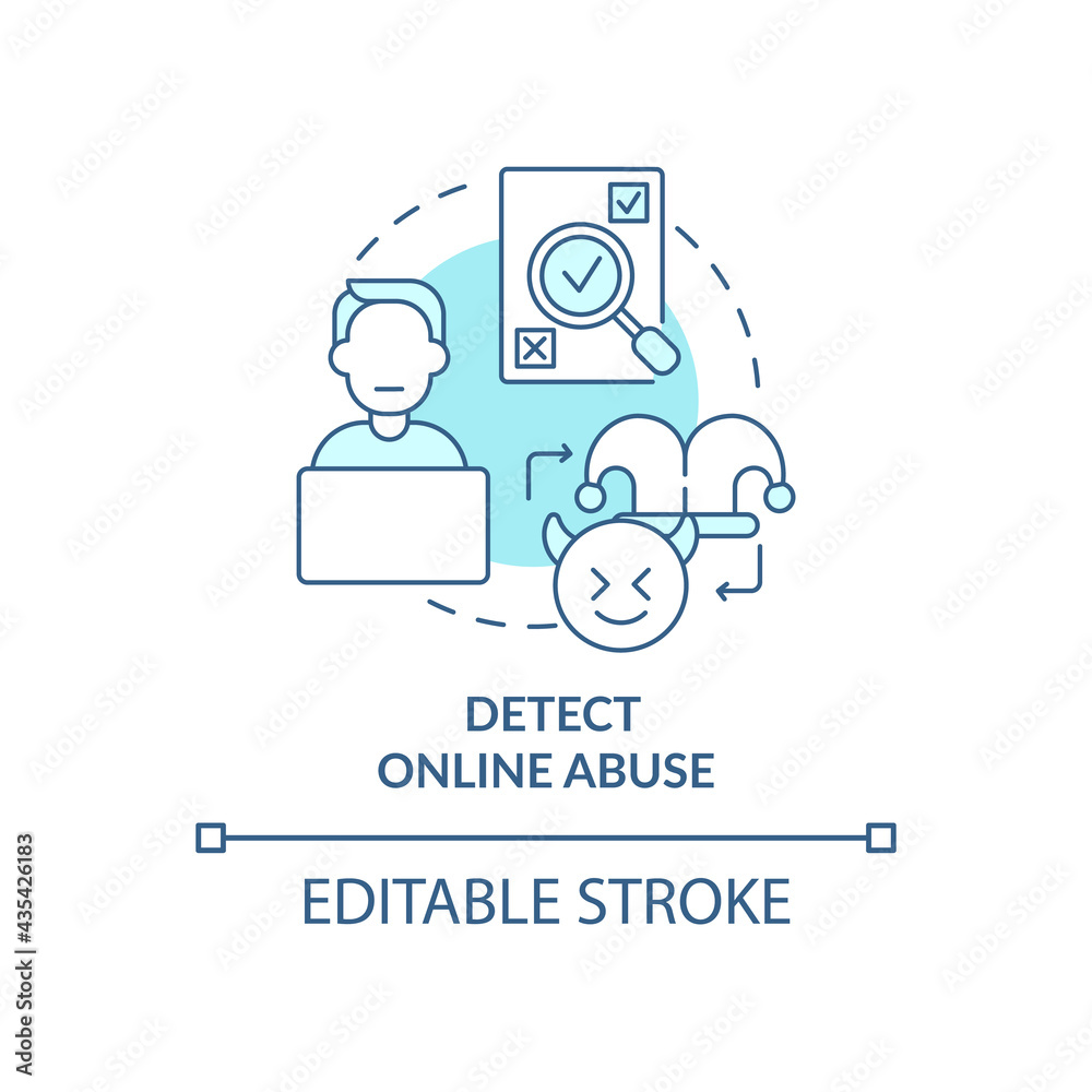 Detecting online abuse concept icon. Cyberbullying prevention step idea ...