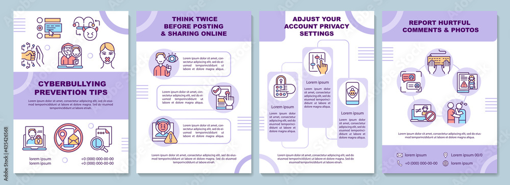 Cyberbullying prevention tips brochure template. Reporting, privacy ...