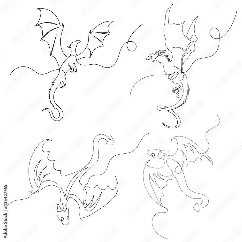 dragon continuous line drawing isolated Stock Vector | Adobe Stock