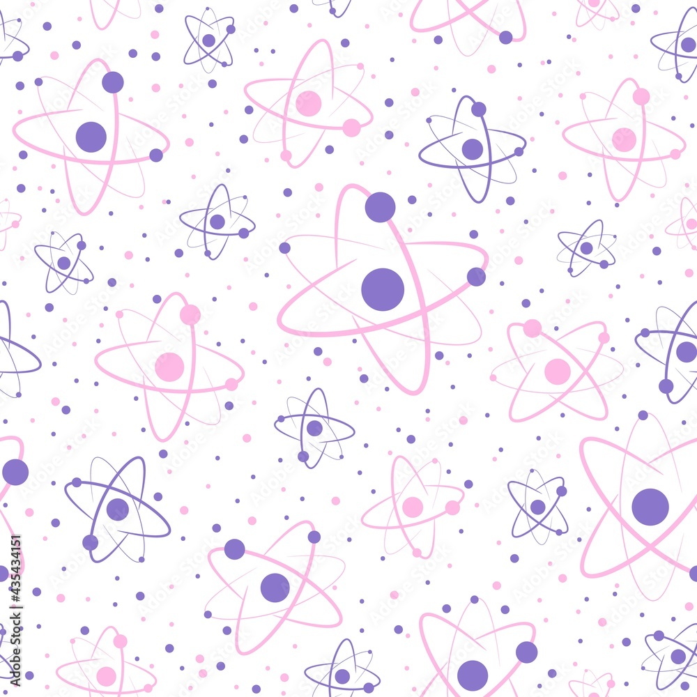 Pink and purple seamless pattern with chemical elements. Repeat ...
