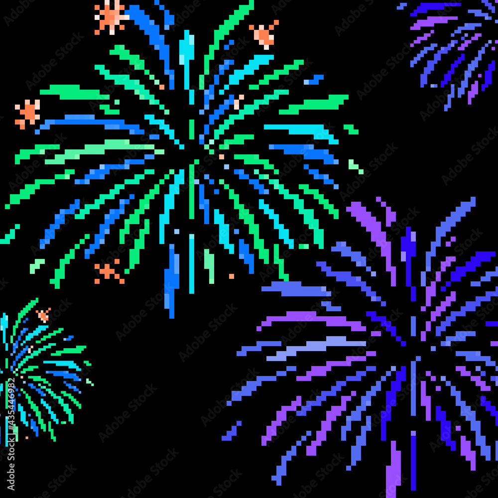 Pixel art firework. Festive firework bursting. Pixel art 8 bit game ...