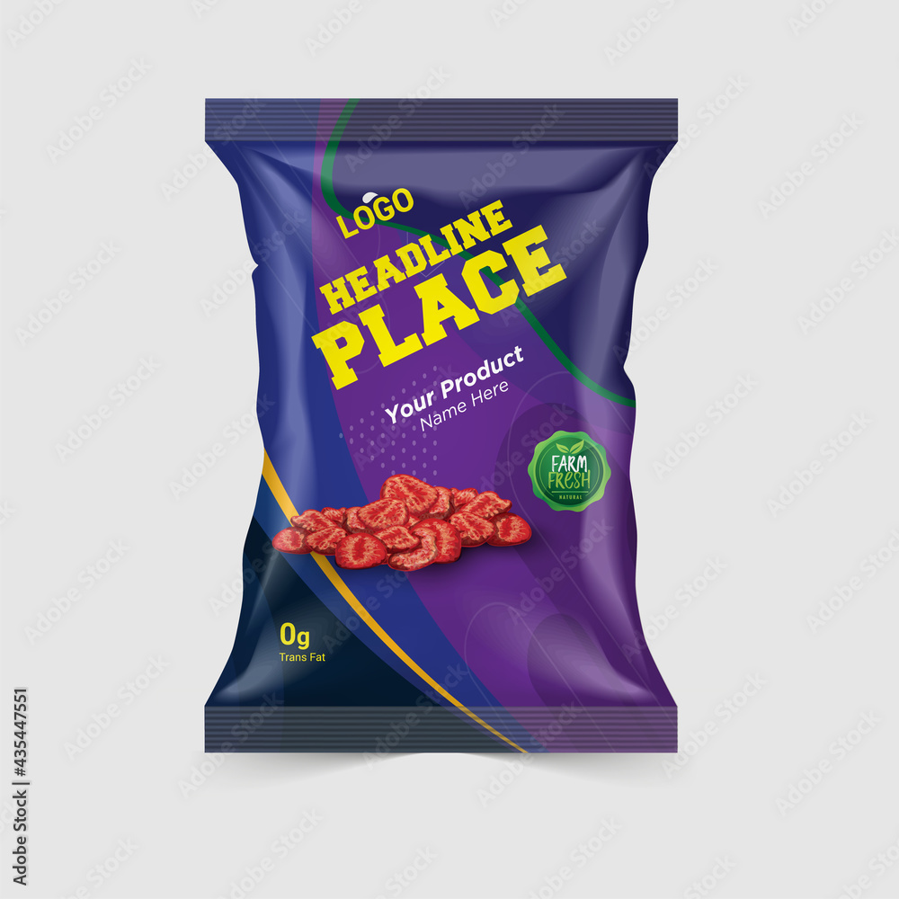 Realistic packaging design with vector chips and dry foods packaging ...