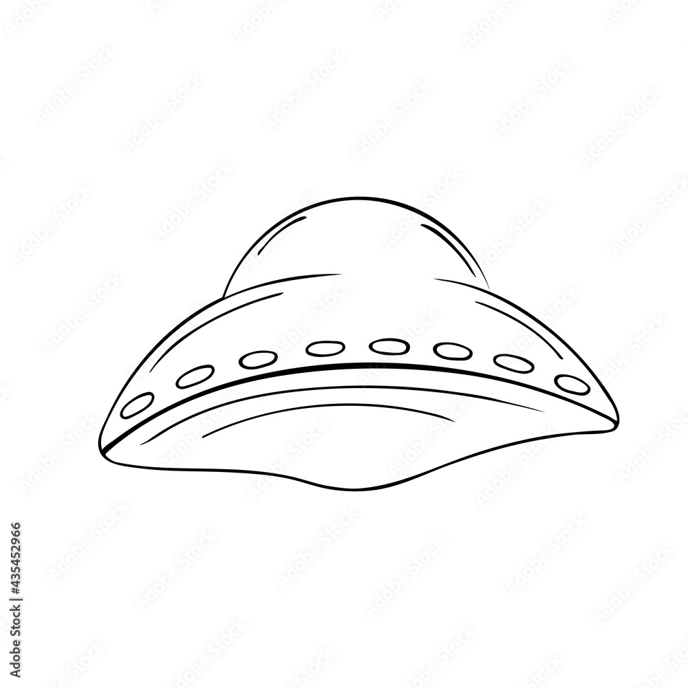 Hand-drawn flying saucer,UFO.Alien aircraft,spaceship to travel through ...