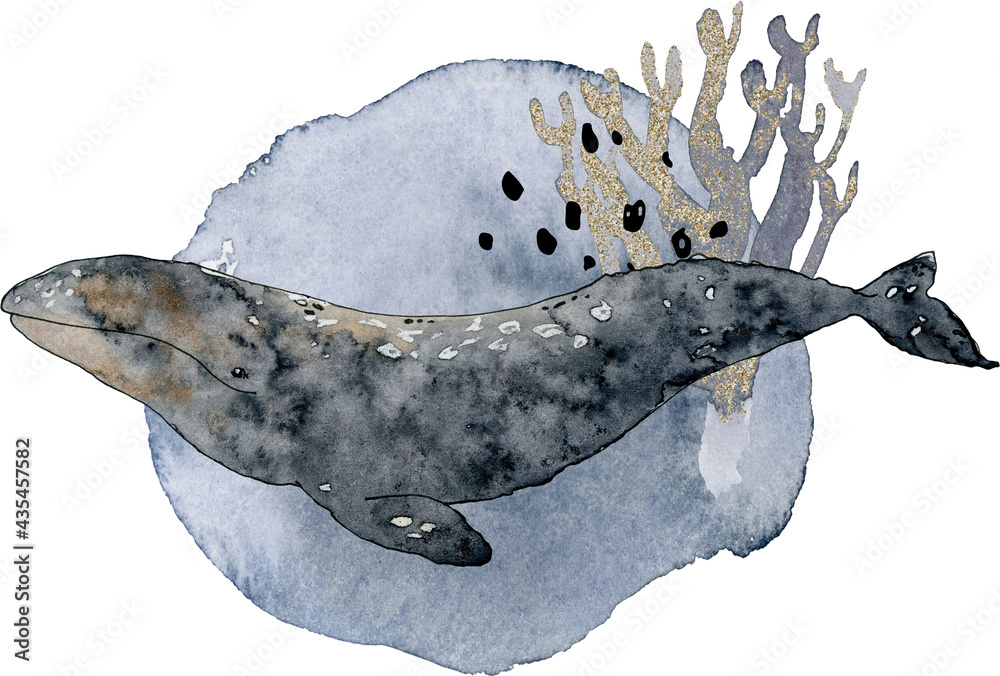 Watercolor whale abstract sublimation design clipart, Nautical ...