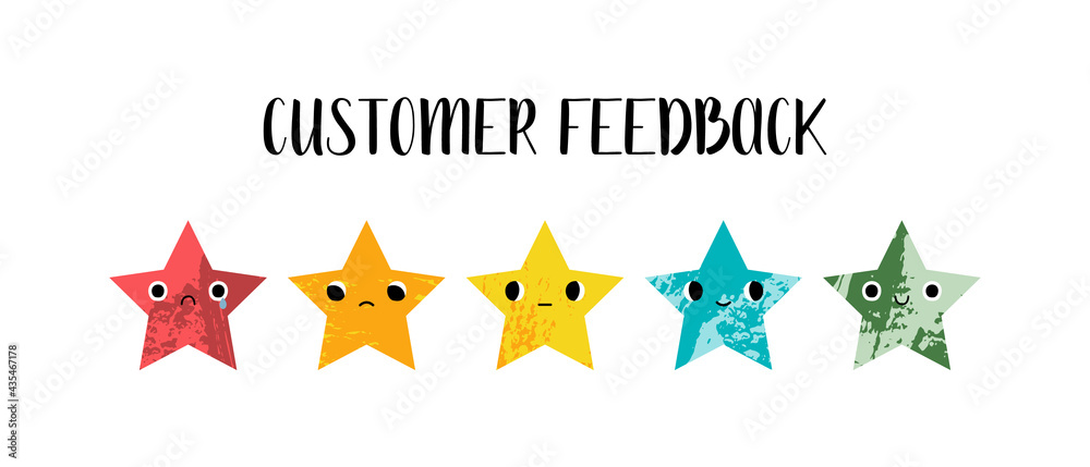 Customer feedback. Client satisfaction assessment. Cute kawaii star ...
