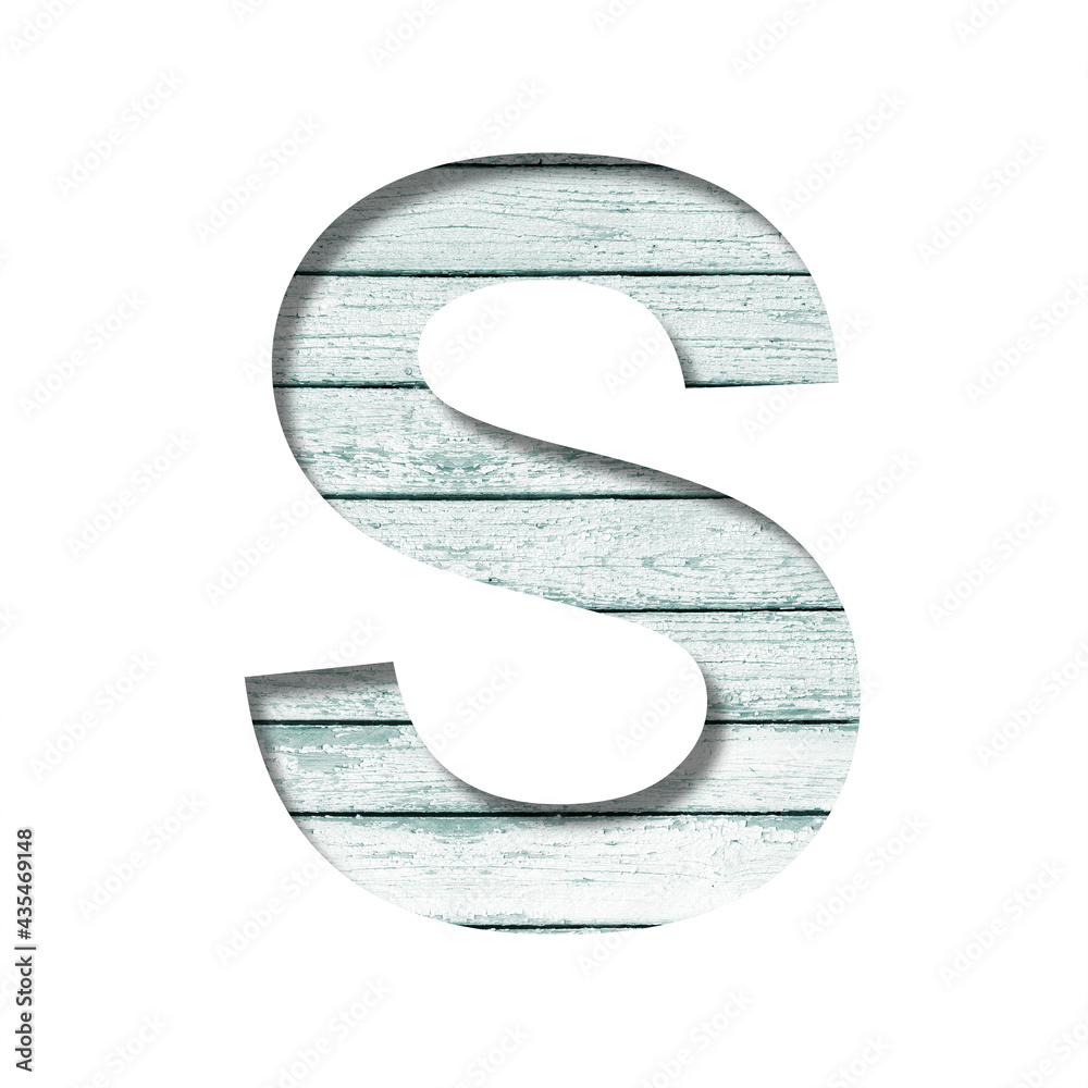 Font on old boards. The letter S cut out of paper on a rustic wall of ...
