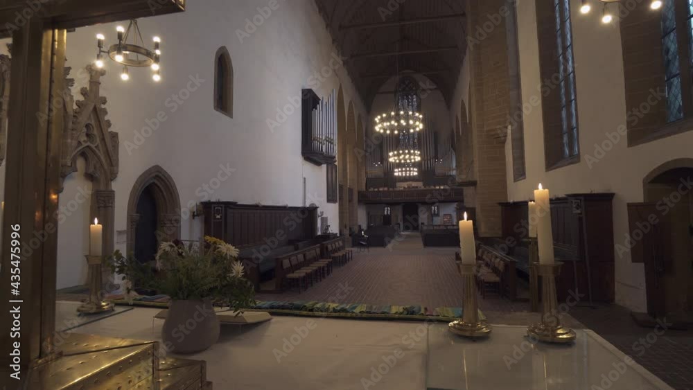 Panning Over The Altar In An Old German Church, With Soaring Arches ...