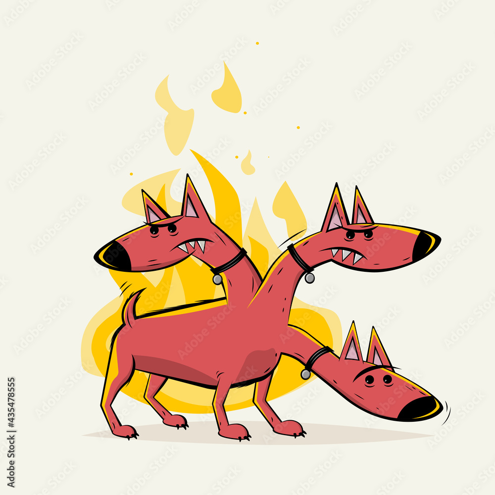 cerberus the hellhound cartoon illustration Stock Vector | Adobe Stock