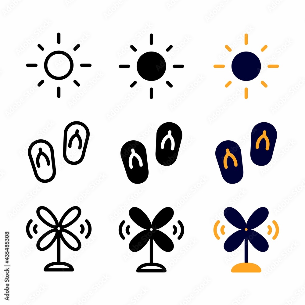 sun icon set with three style for presentation, poster, banner, and ...