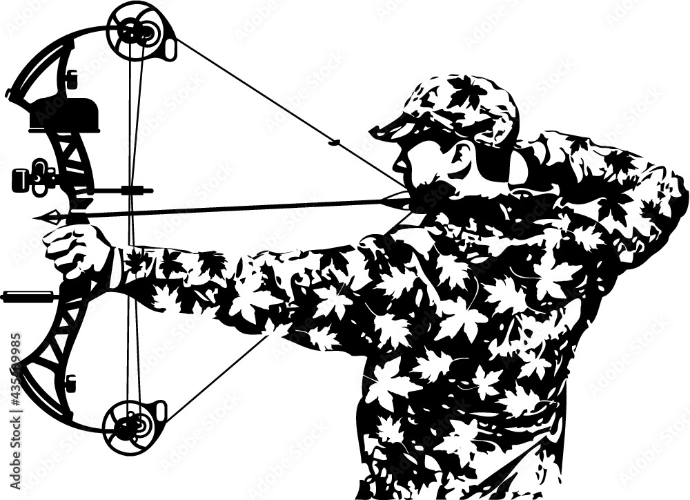 bow hunter aiming with compound bow Stock Vector | Adobe Stock