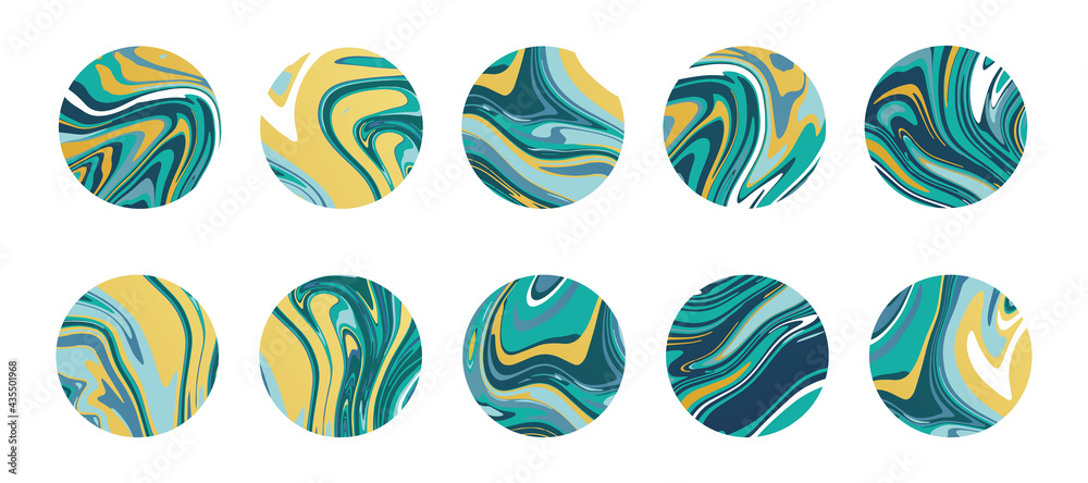 Set of marble circles with texture of liquid marble slab, slice or ...