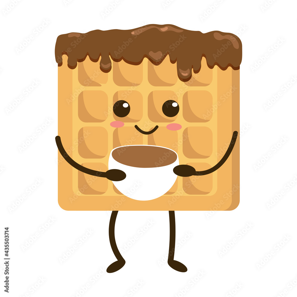 Kawaii Belgium waffles with pink cheeks and winking eyes, pastel colors ...