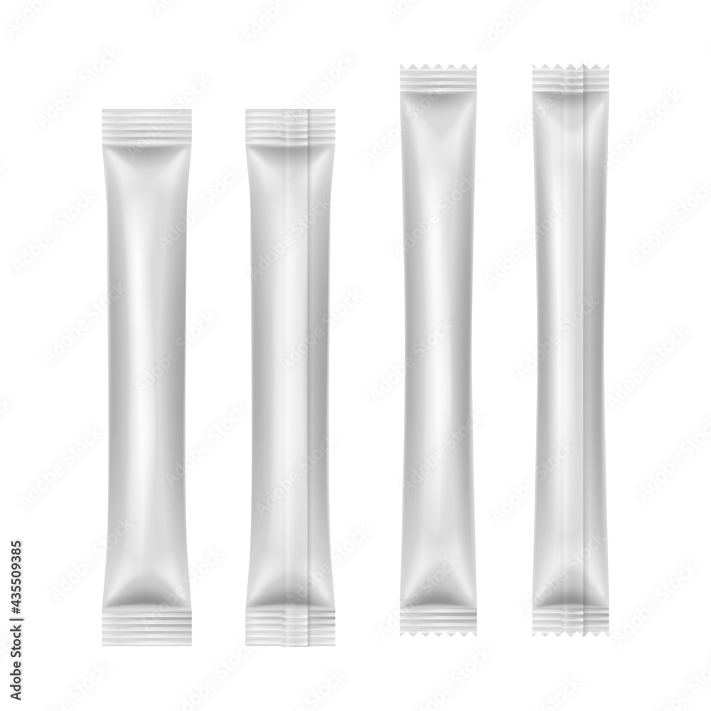 Blank white sticks. Sugar pack, flow salt or coffee packing mockups ...