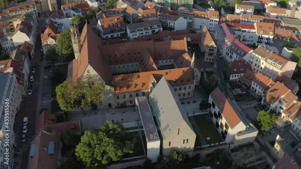 Aerial: Circling Over A German Monastery Nestled In An Old Historic ...