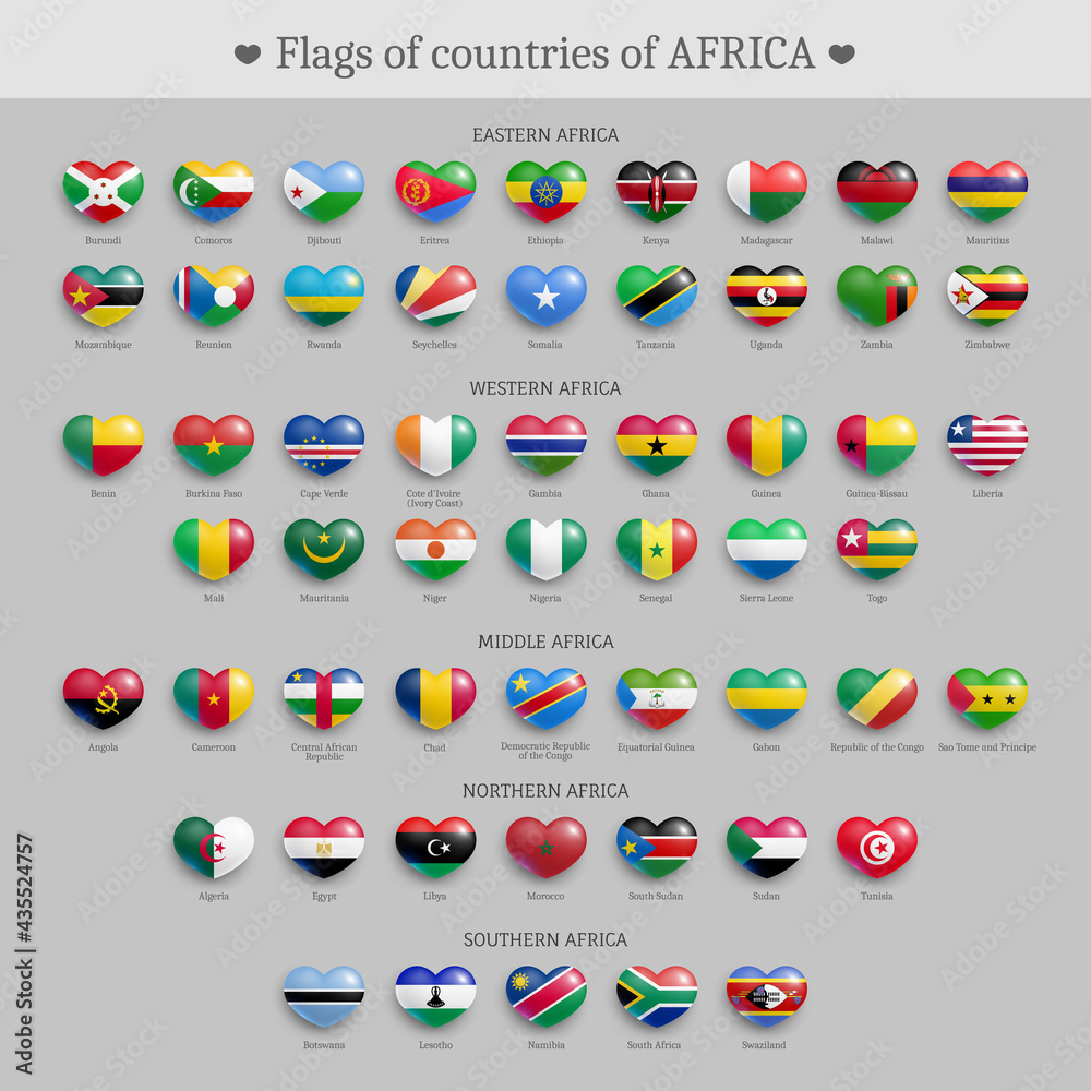 Set of Africa countries flags glossy buttons icons. African republics ...