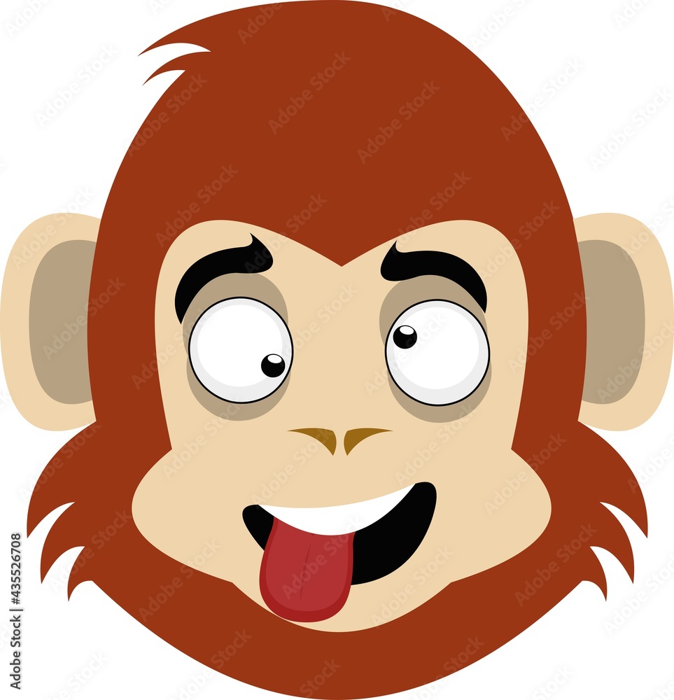 Vector emoticon illustration of a cartoon monkey's face with a crazy ...