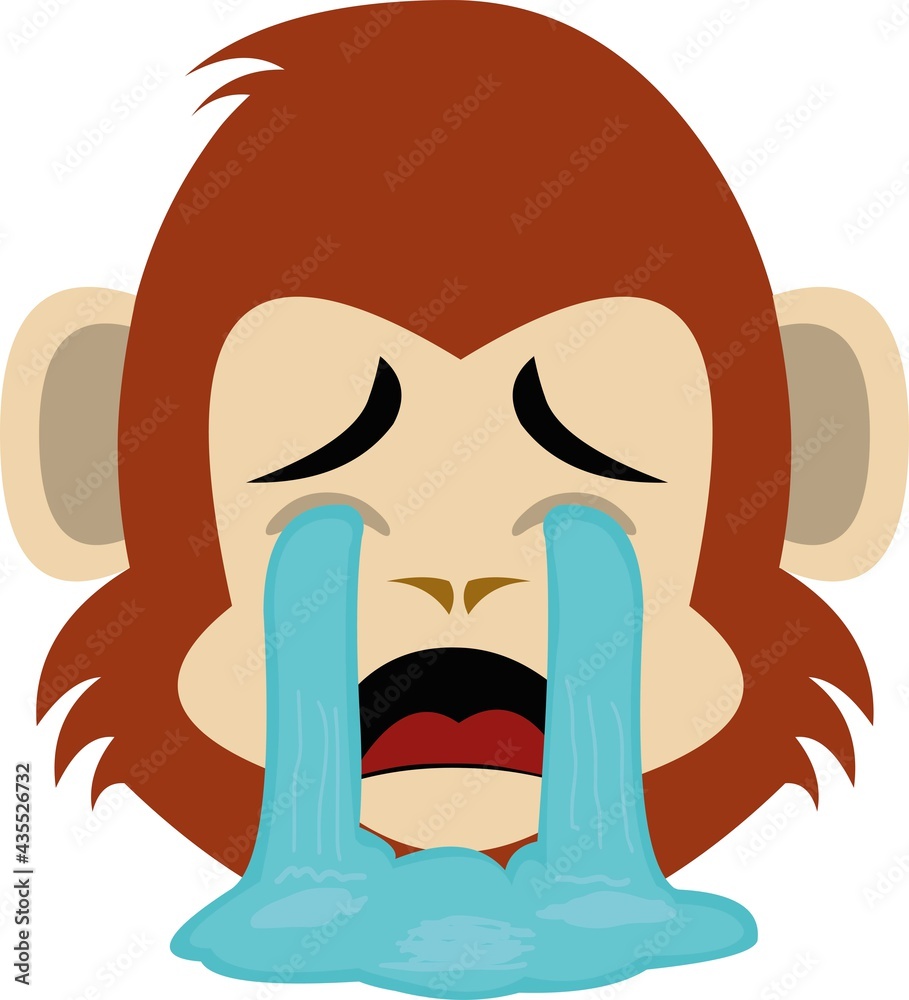 Vector emoticon illustration of a cartoon monkey's face with a sad ...